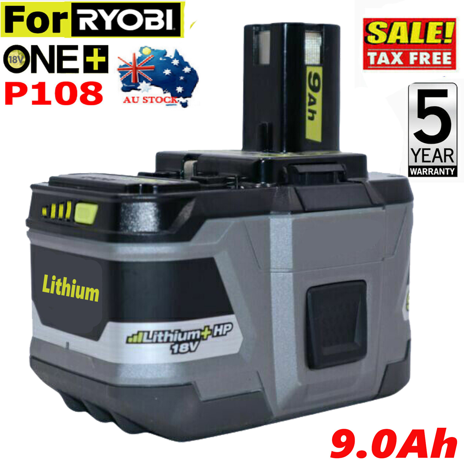 4X 9.0Ah Lithium Battery For RYOBI P108 18V PLUS P104 P107 battery ...