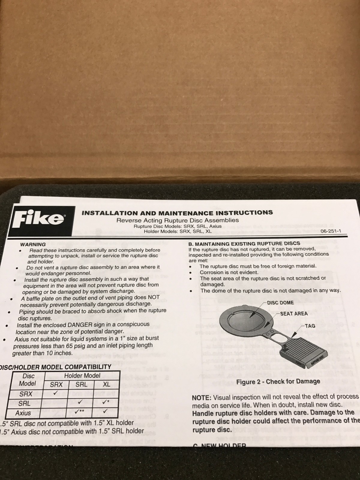 Fike Reverse Acting Rupture Disc Axius BT #7744 | eBay