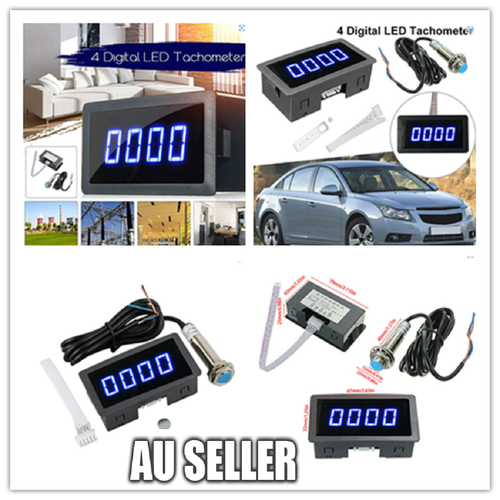 4 Digital LED Tachometer RPM Speed Meter + Hall Proximity Switch Sensor ...