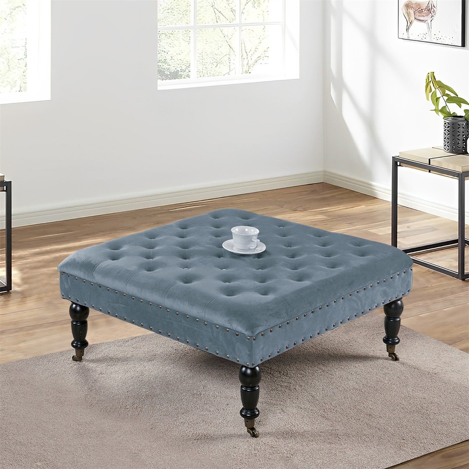 33" Large Square Tufted Ottoman Coffee Table with Casters Wheels for ...
