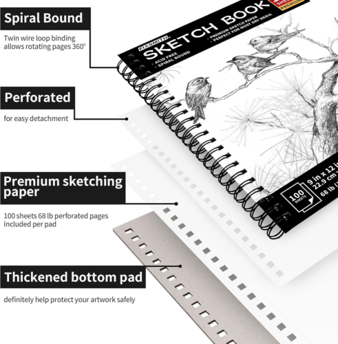 FIXSMITH A4 Sketch Books 1 Pack, Spiral Notebook Cartridge Paper ...