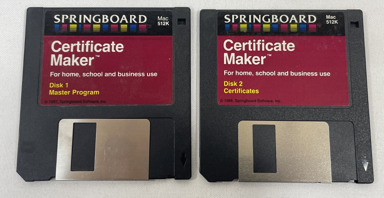 Vintage 1986 Springboard Certificate Maker 3.5" Floppy Disk 1 & 2 MAC ...
