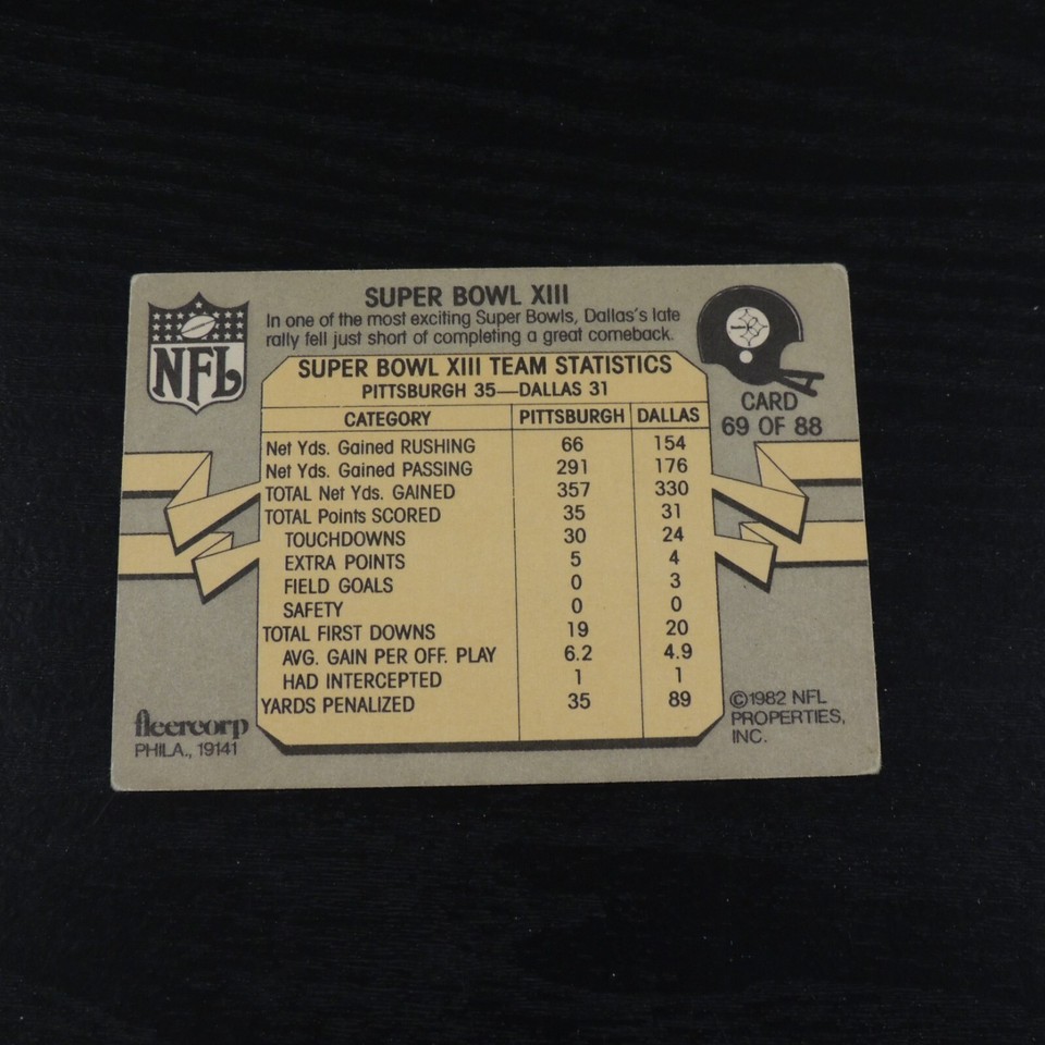 1982 NFL Super Bowl XIII Card Pittsburgh Dallas #69 | eBay