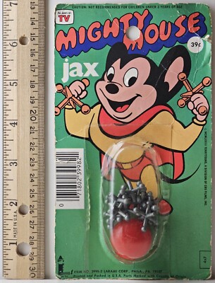MIGHTY MOUSE Cartoon Jax VTG Toy-Metal Jacks Ball Toy Set Vintage Old ...