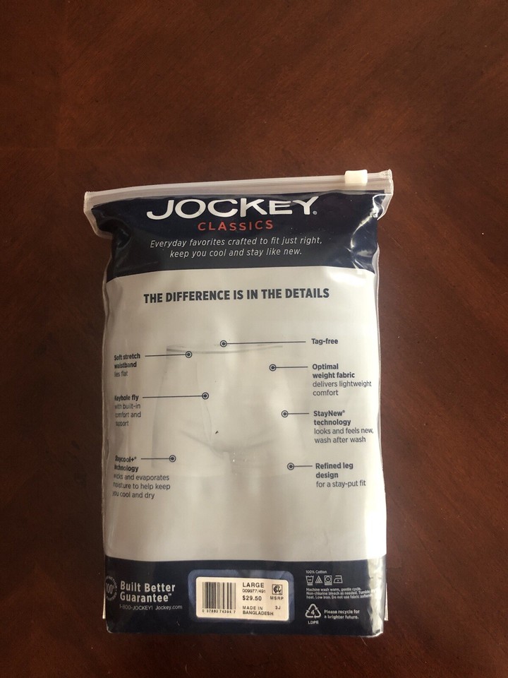 MENS JOCKEY CLASSICS 100% COTTON FULL RISE BOXER BRIEFS 3 Pair- LARGE ...