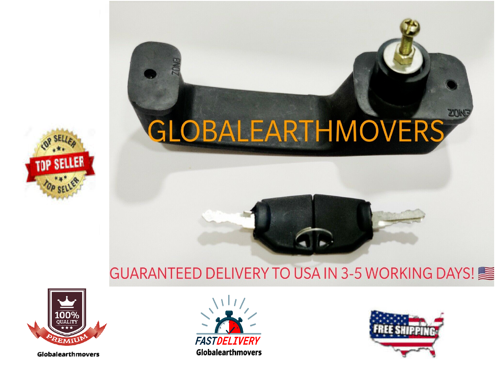 JCB BACKHOE - DOOR HANDLE WITH 2 KEYS (PART NUMBER: 123/04067 701/45501 ...