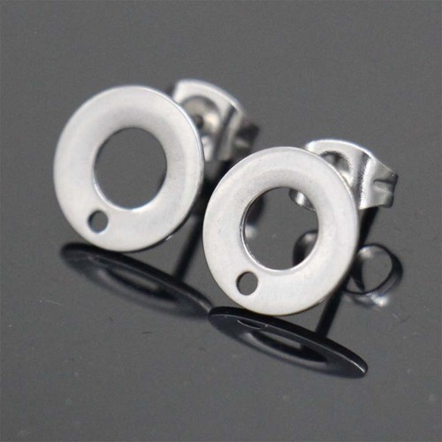 30pcs Stainless Steel Silver Earring Findings Post Stud Round DIY ...