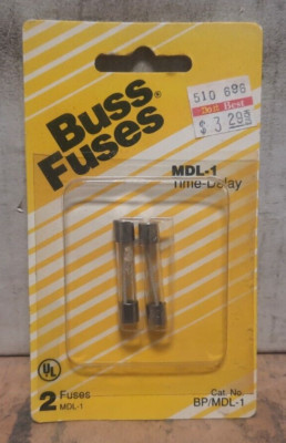 COOPER BUSSMANN #BP/MDL-1 LOT OF 2 TIME DELAY FUSES (1A, 1/4” x 1-1/4 ...