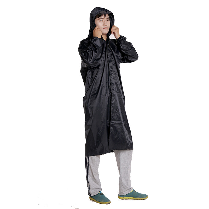Men Black Waterproof Long Raincoat Rain Coat Hooded Trench Jacket ...