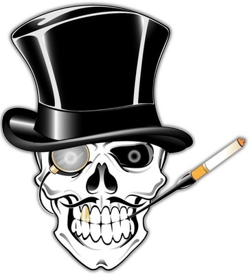 SMOKING SKULL BONE WITH TOP HAT BUMPER STICKER TOOL BOX STICKERHARD HAT ...