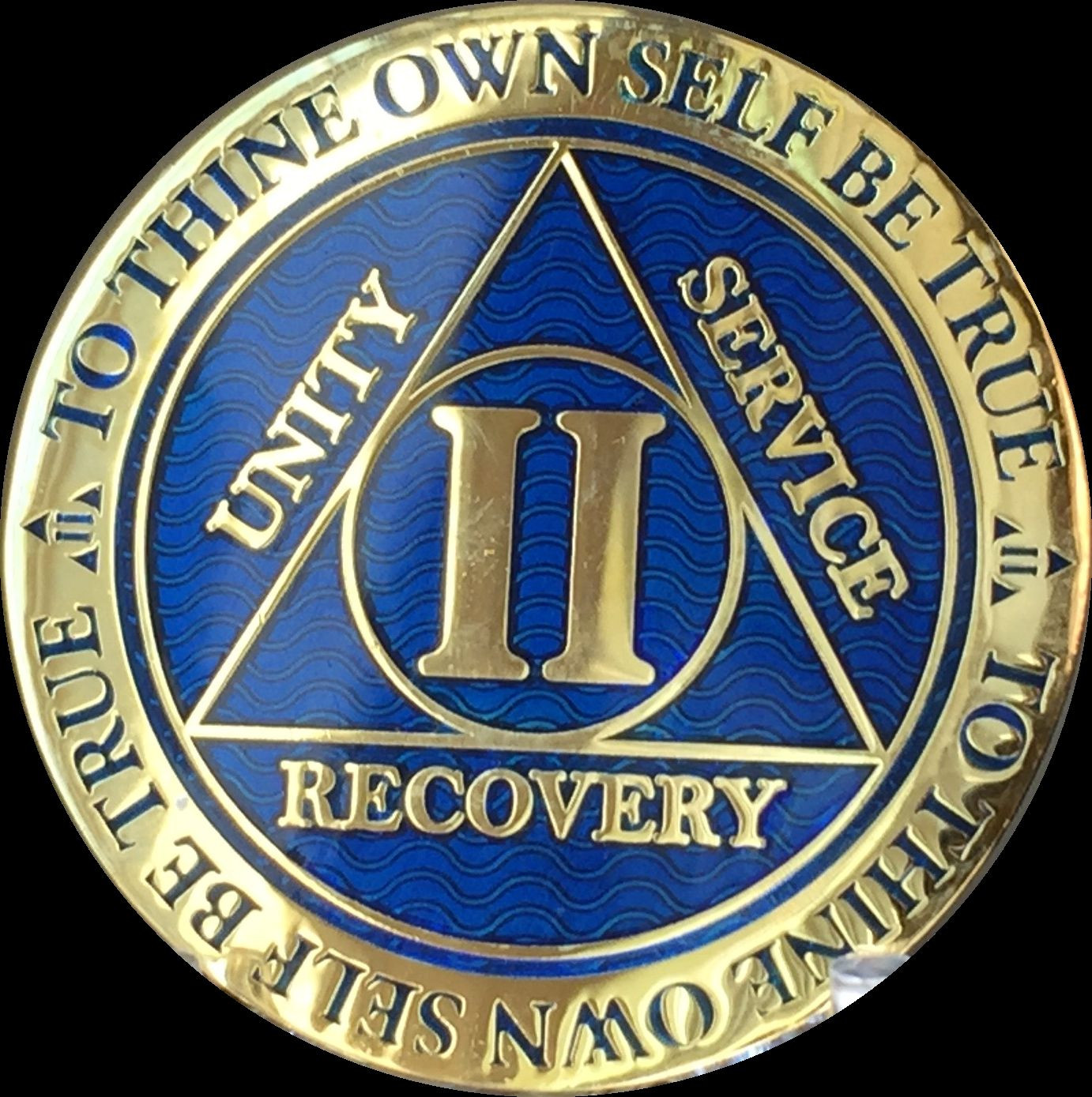 2 Year AA Medallion Blue Gold Plated Alcoholics Anonymous Sobriety Chip ...