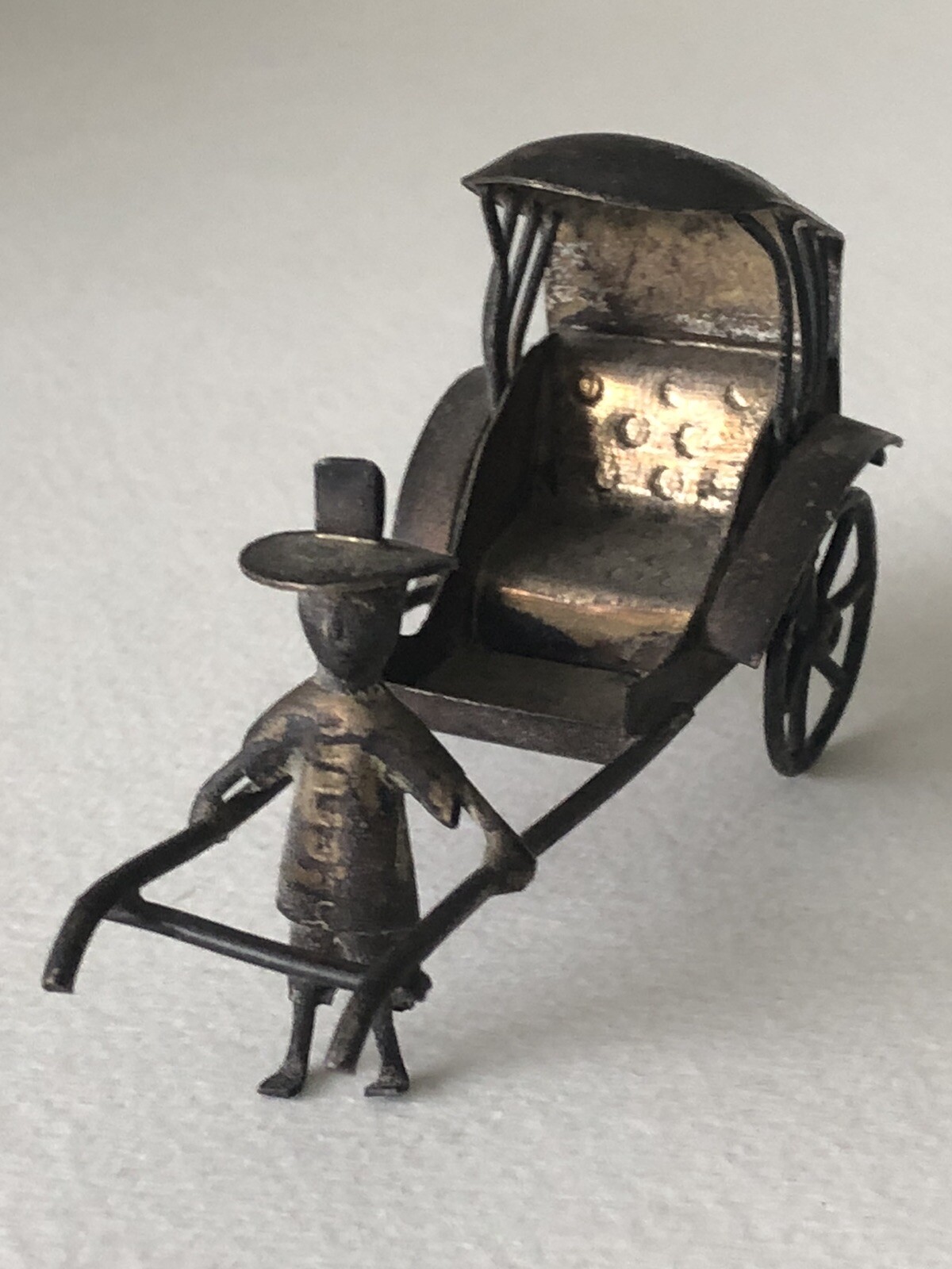 Vintage Mini Rickshaw Asian Chinese Japan Silver Metal Art Pedicab Hand ...