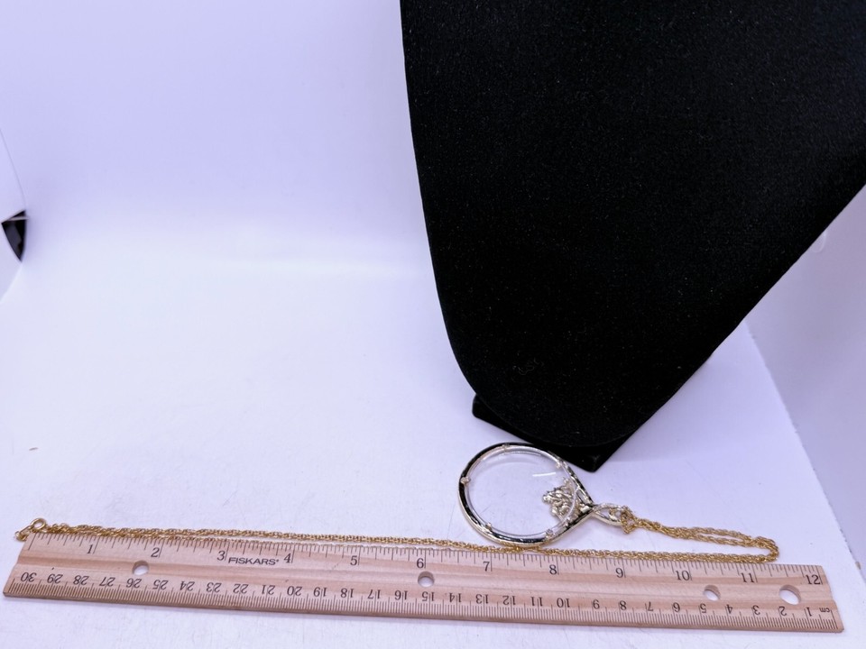 VTG. CLEAR LUCITE & SHINY GOLD TONE MAGNIFYING GLASS FLOWERS NECKLACE ...