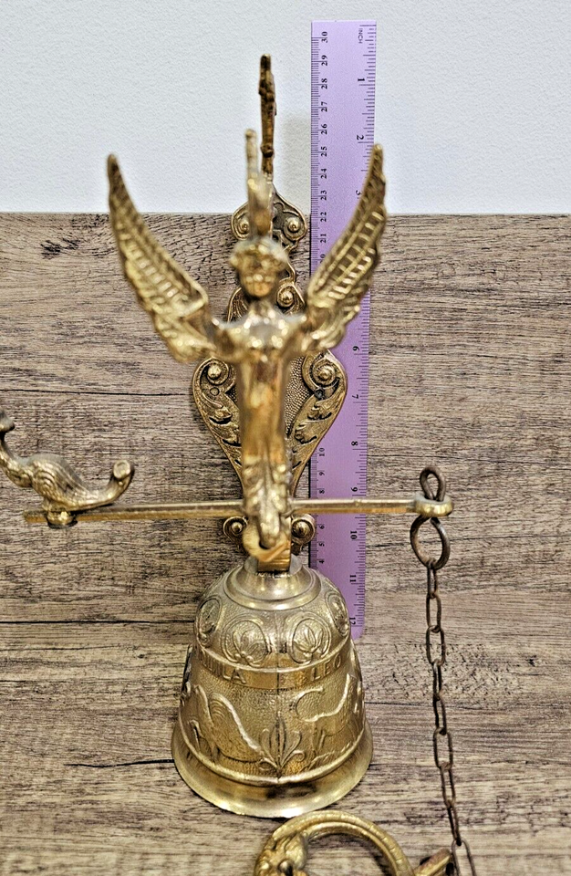 Vintage Decor Heavy Brass Door Bell Angel Inscribed - "LEO-AQUILA ...