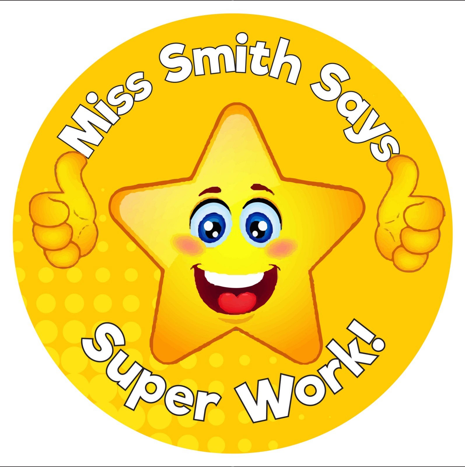 110 Personalised Teacher Reward Stickers for Pupils orange Star Thumbs ...