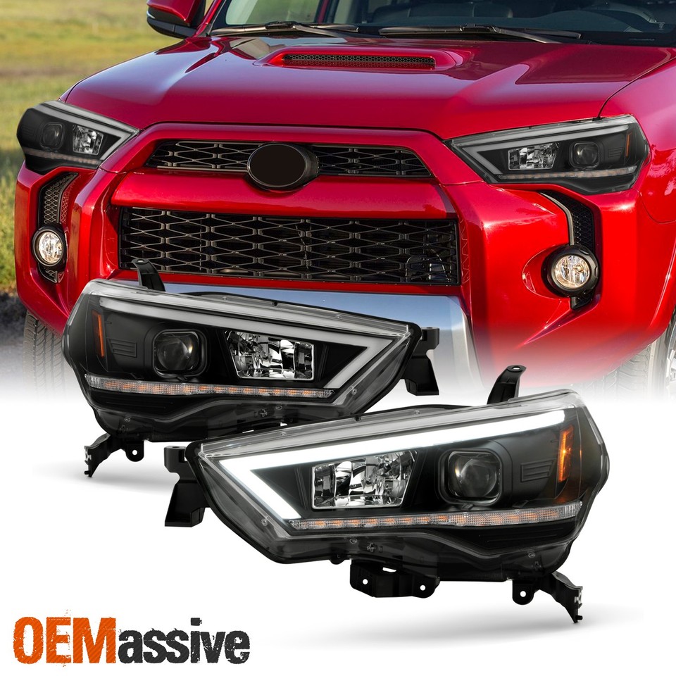 For 14-23 Toyota 4Runner LED DRL Tube Sequential Signal Projector Black ...