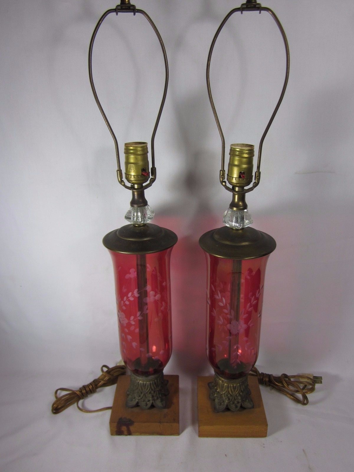 Vintage Etched Red Glass Table Lamp Pair | eBay