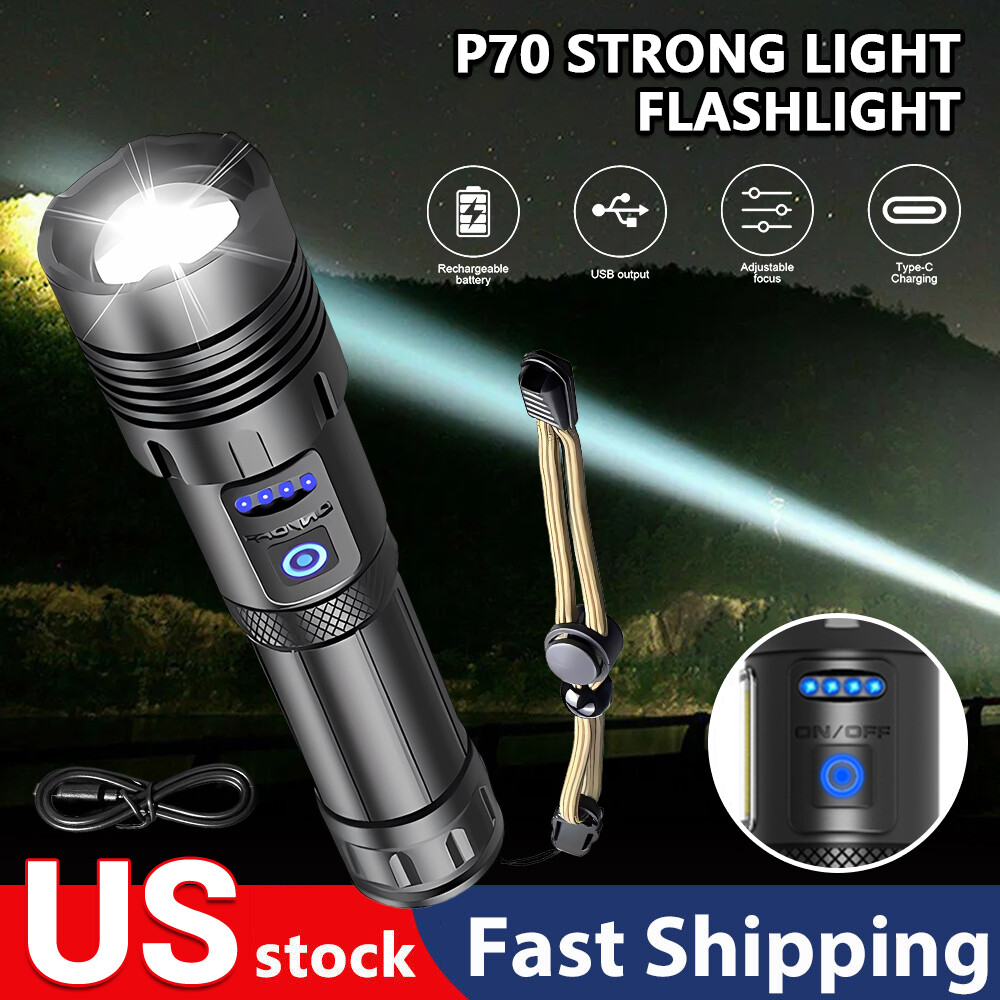 90000000 Lumens Super Bright LED Tactical Flashlight Rechargeable LED ...