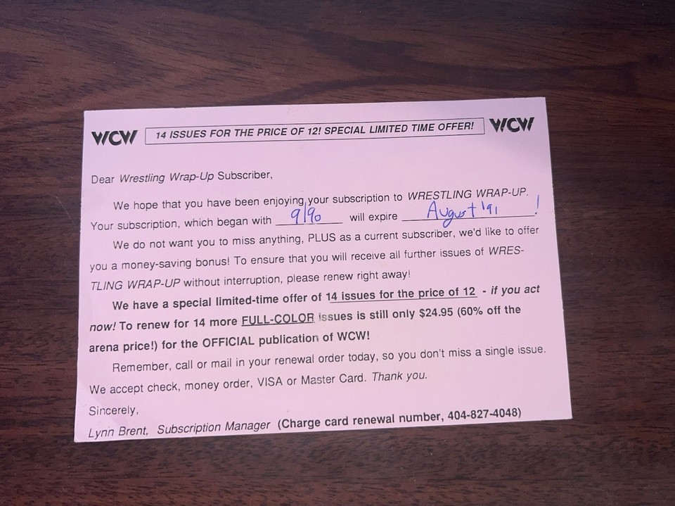 1991 WCW Mail APOLOGY LETTER Rare Wrestling WWE WWF Collectibles W ...