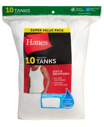 Hanes Tank Undershirt 10-Pack ComfortSoft Value Tag Itch Free Ribbed ...