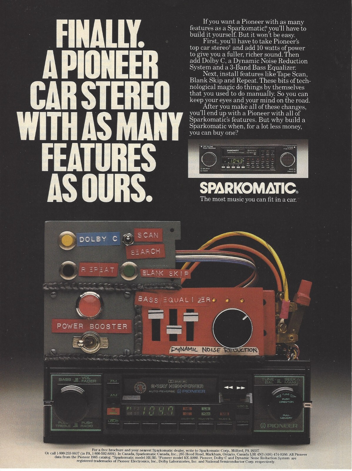 1986 Sparkomatic Car Stereo SR-315 Pioneer vintage print ad 80's ...