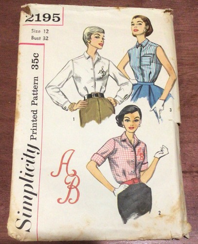 Vintage Simplicity Pattern 2195 3 Style Blouse Misses’ Women’s Size 12 ...