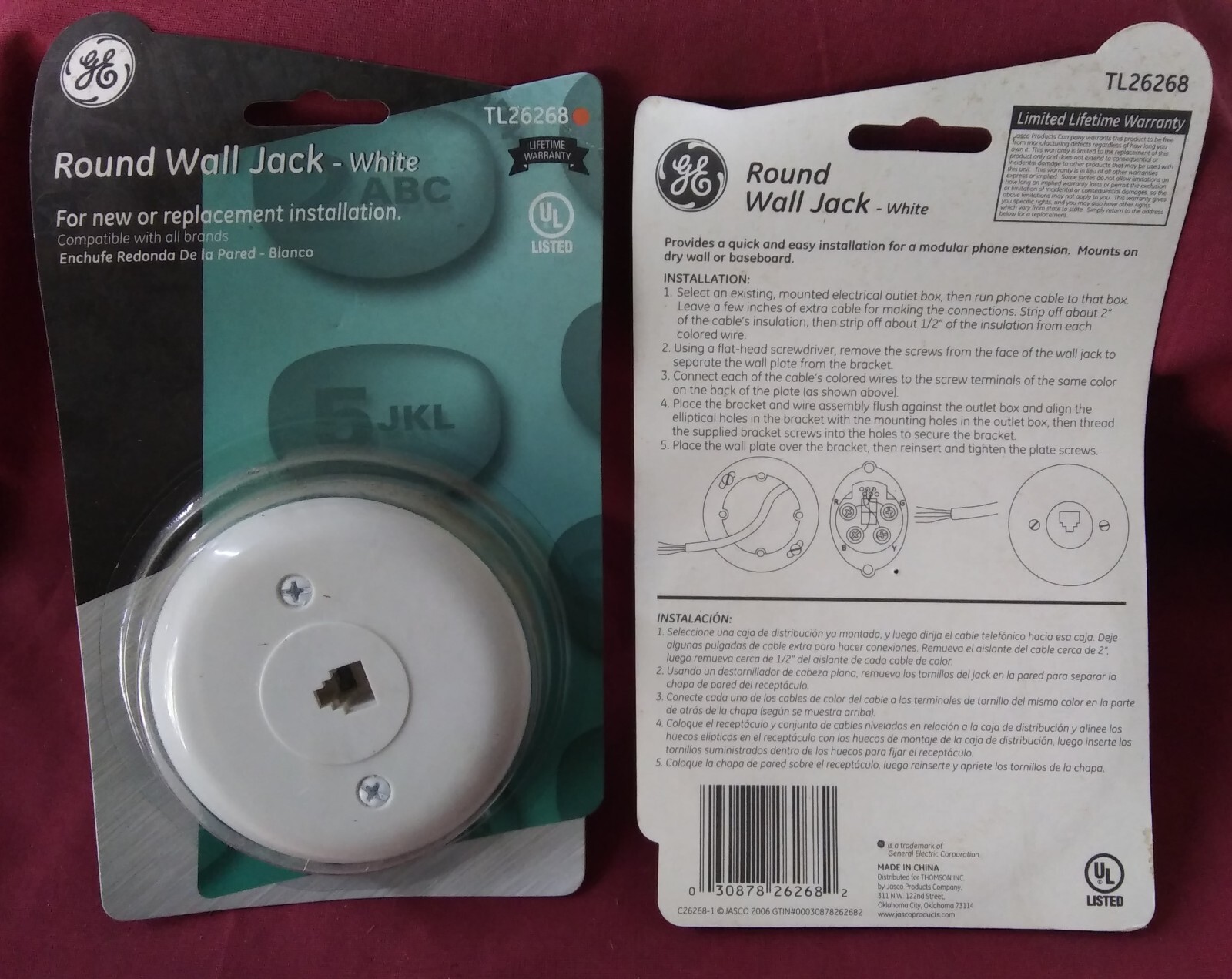 GE WHITE Round Phone Jack Wall Plate Modular Telephone # TL26268 | eBay