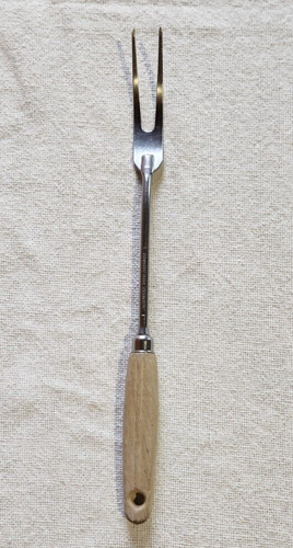 A&J Stainless Steel 3 Prong Meat Fork Turned Wood Handle BBQ Vintage ...