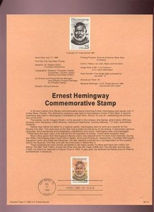 #2418 25c Ernest Hemingway Stamp USPS #8918 Souvenir Page | eBay