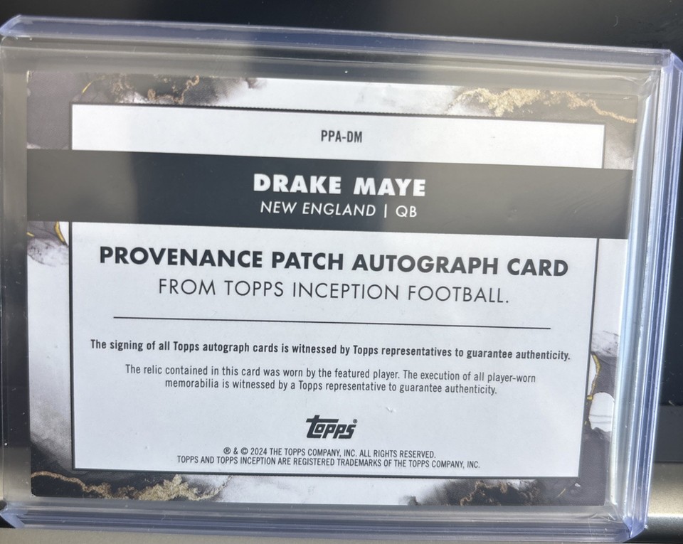 2024 Topps Inception Drake Maye #PPA-DM Rookie Provenance Patch Auto ...