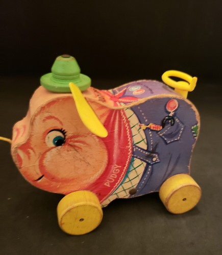 Vintage 1962 Fischer Price "Pudgy Pig" Pull Toy #478 w/string | eBay