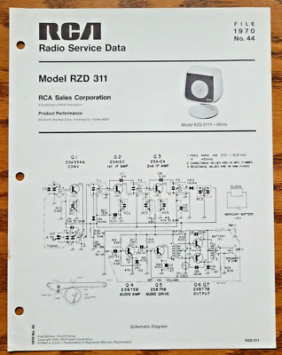 Vintage RCA Radio Service Data Model RZD 311 1970 No 44 Specifications ...
