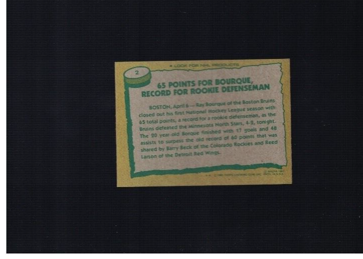 Ray Bourque Boston Bruins 1980-81 Rookie Record Breaker Topps Hockey ...