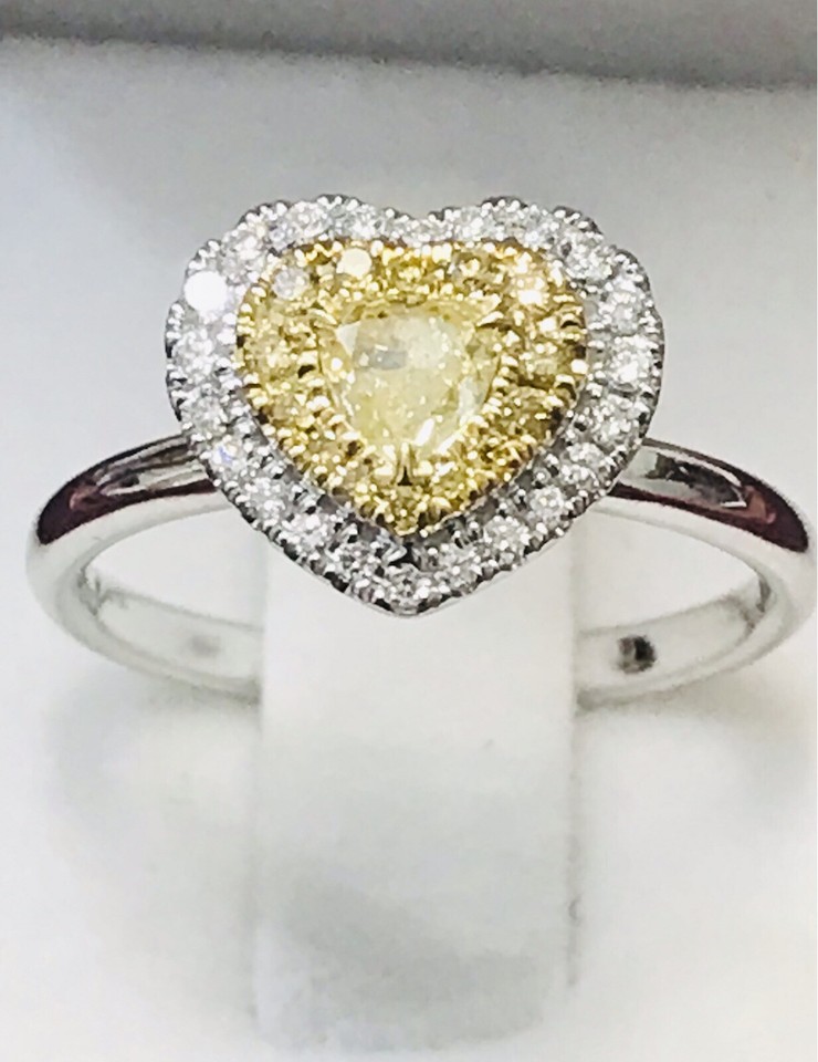 18k White gold natural Yellow diamond ring 1/2 ct Yellow Heart diamond ...