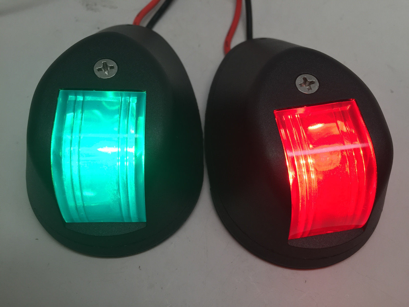 MARINE BOAT PAIR OF GREEN RED NAVIGATION SIDE LIGHT BLACK NYLON HOUSING ...