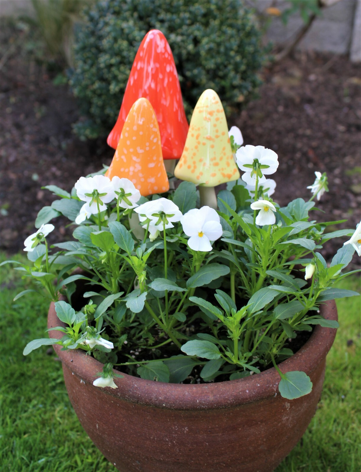Garden Ornaments Ceramic Toadstools fairy garden Tinkling Mushrooms ...