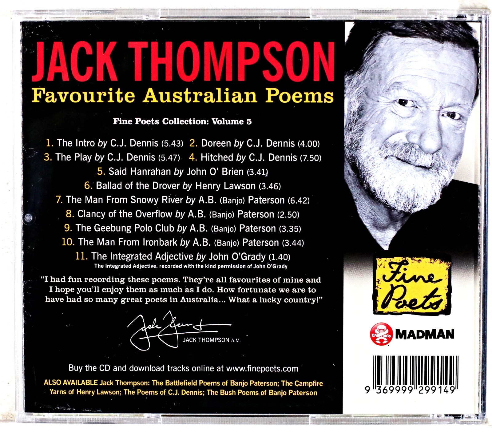 Favourite Australian Poems by Jack Thompson (Australian Actor) (CD ...