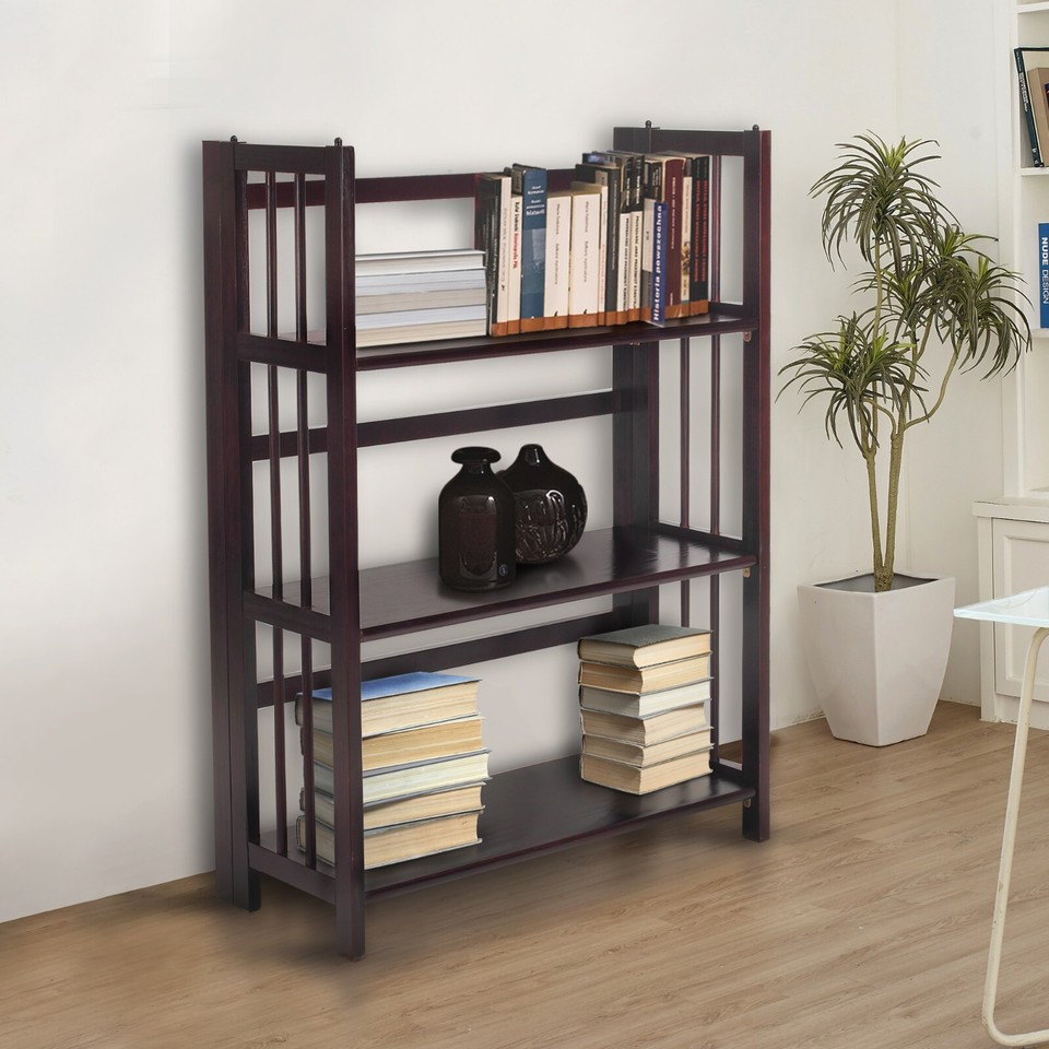 3-Shelf Stackable Bookcase Indoor Foldable Solid Wood Espresso 27.5" 17 ...