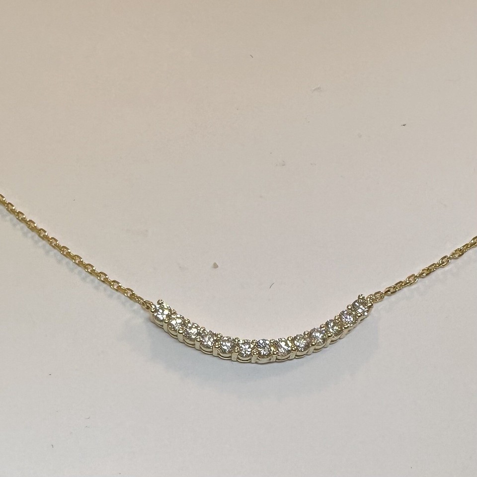 14K YELLOW GOLD - DIAMOND (TDW .85Ct.) SMILE NECKLACE | eBay