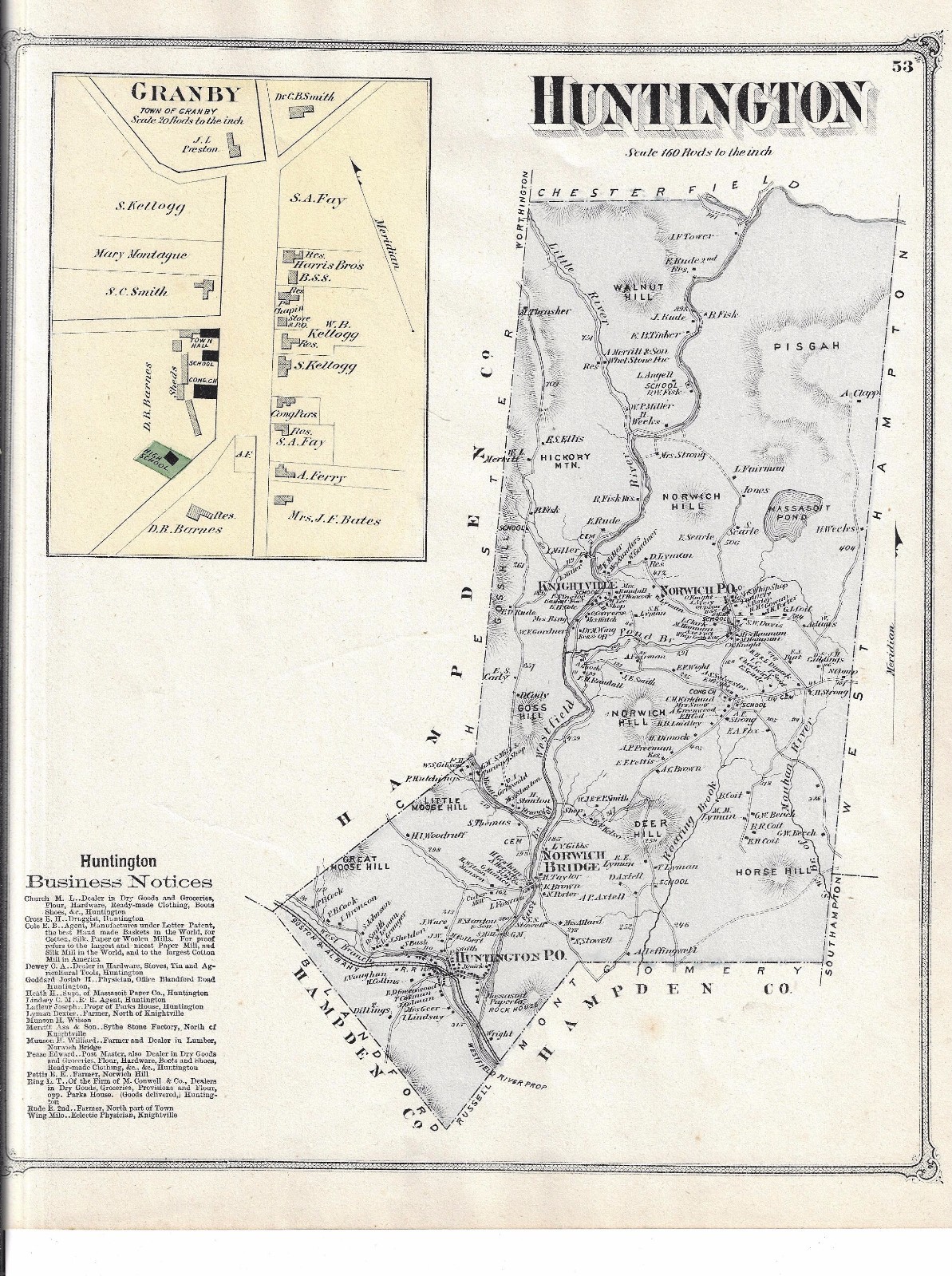 1873 HUNTINGTON, MA. MAP THAT HAS BEEN REMOVED FROM THE BEER'S 1873 ...