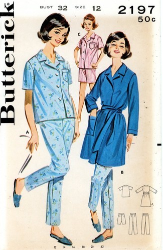 Butterick 2197 Tailored Pajamas w Notched Collar, Long Sleeved Robe Sz ...