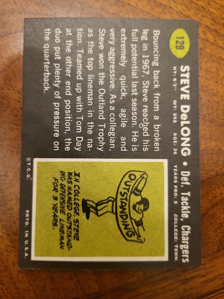 1969 TOPPS Steve DeLong Football card #129 MINT | eBay