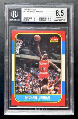 1986-87 Fleer MICHAEL JORDAN #57 Rookie RC BGS 8.5 NM-MT+! Chicago ...