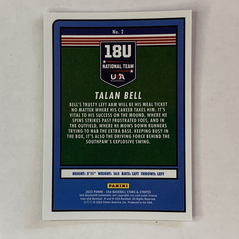 2023 Panini Stars & Stripes Baseball Talan Bell #2 USA 18U National ...