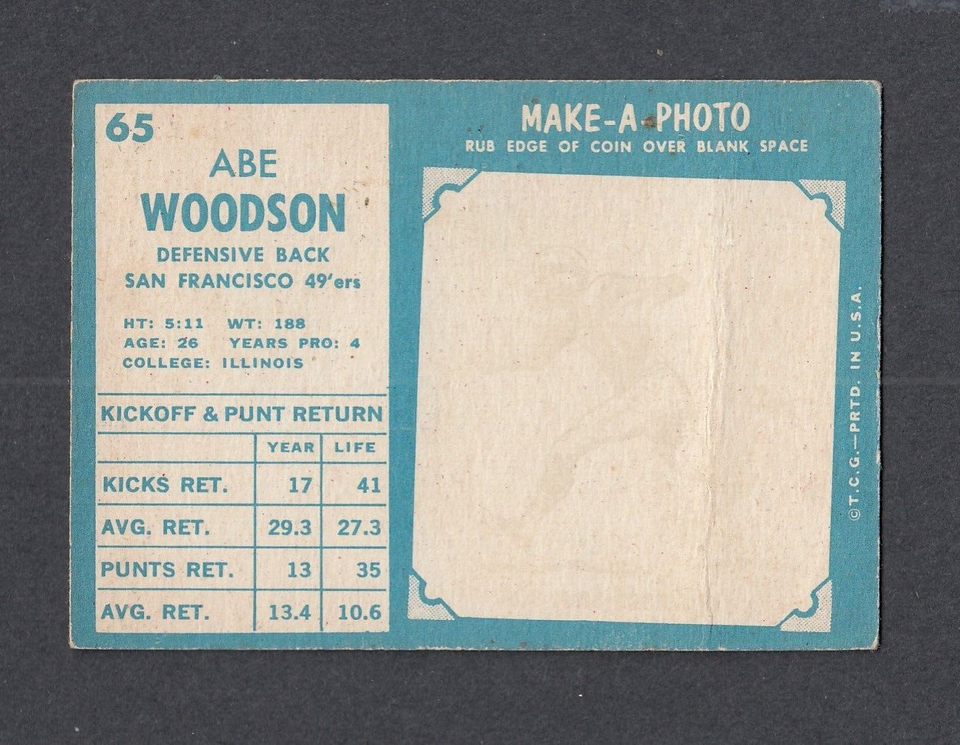 1961 Topps ABE WOODSON San Francisco 49ers #65 | eBay