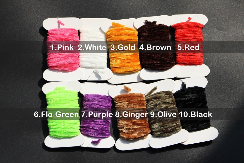 10 Colors Worms Rayon Yarn Tinsel Chenille Floss Thread Nymph Fly Tying ...