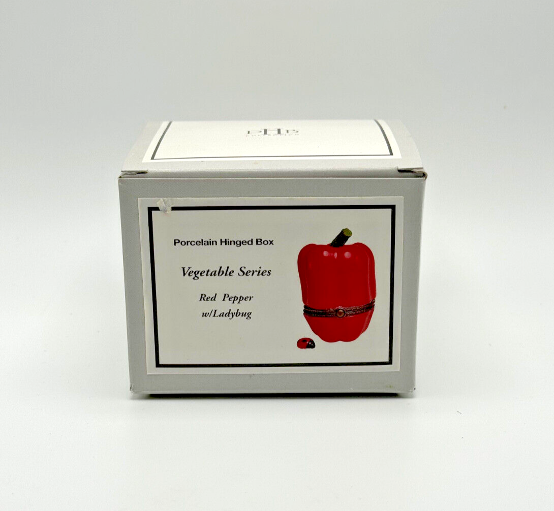 PHB Porcelain Hinged Box Red Pepper With Ladybug Trinket Midwest 34567 ...