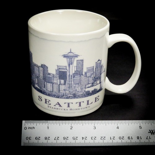 Starbucks Seattle Coffee Mug ~18 fl oz to Rim White, Blue Architectural ...