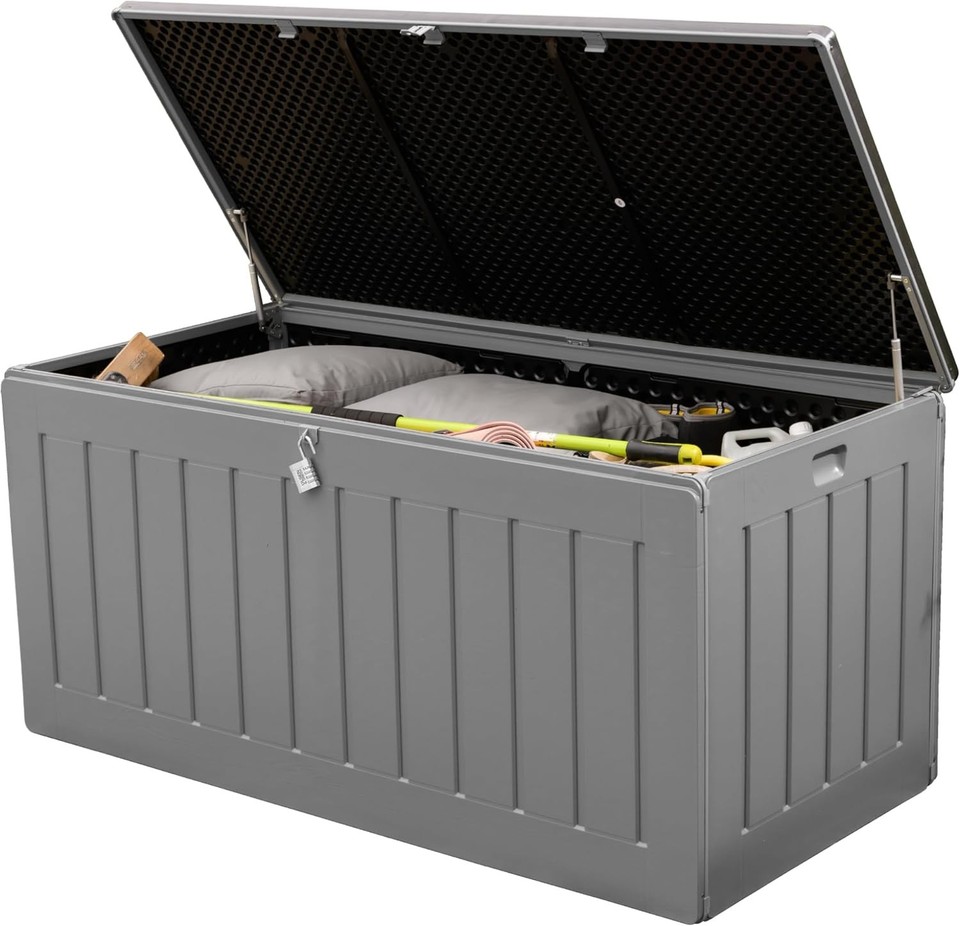 Outdoor Storage Box with Padlock - Garden Container Chest for Tools ...