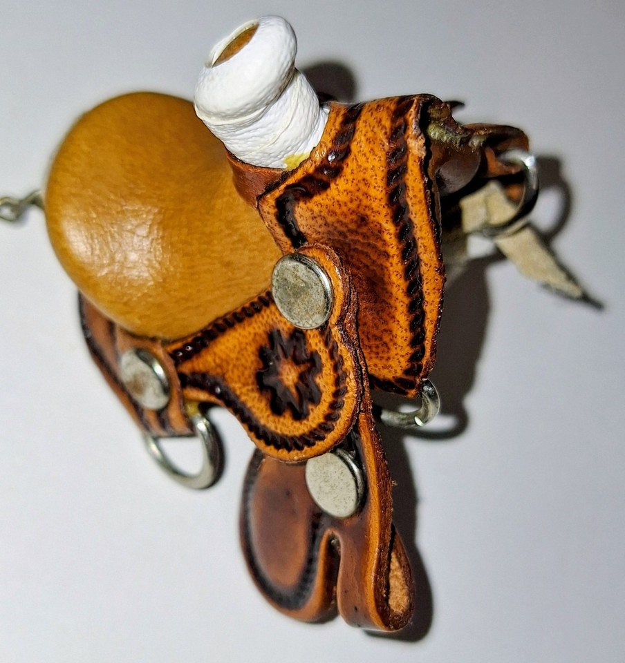 Vintage Mini Leather Western Horse Saddle Keychain Country Rodeo Cowboy ...